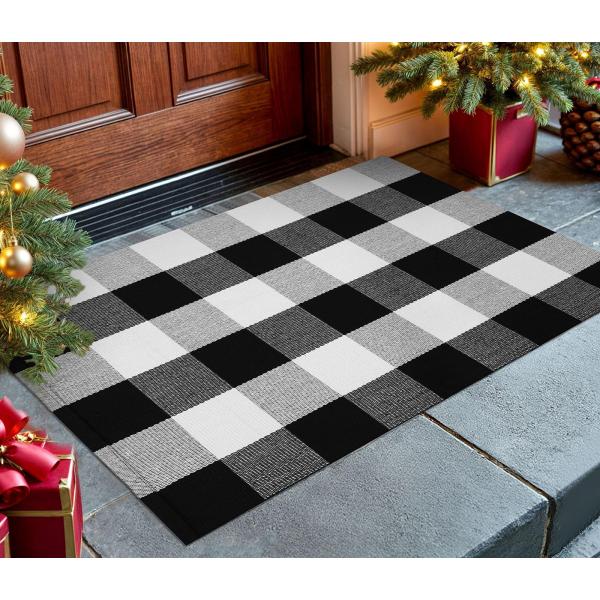 商品名: KOZYFLY Buffalo Check Plaid 2'x3' Front Porch Mat Black and White Outdoor Entry Rug Cotton Woven Washable Under Doo...
