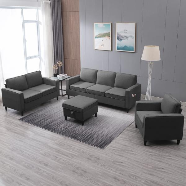 商品名:  ZAFLY 3 Pieces Living Room Couch Set, 3-Seat Sofa and Loveseat &amp; Chair Set with Storage Ottoman &amp; Pockets ...