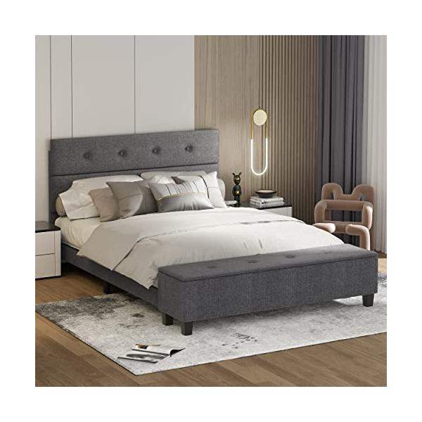 商品名:  KOMFOTT Queen Upholstered Bed Frame with Ottoman Storage, Modern Mattress Foundation with Button Tufted Headboard,...