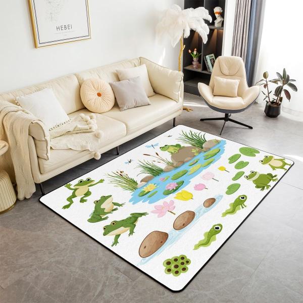 商品名: カエル エリアラグ 5x7 かわいい 漫画 カエル ファミリー ラグ マット リビングルーム ベッドルーム 自然 テーマ 装飾 カーペット ノンスリップ エリア ランナー ラグ Frog Area Rug 5x7 Cute Car...