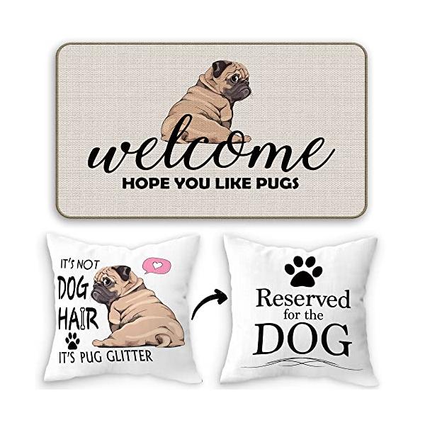 商品名: FLDAS 064-LS-1d1sbz ドアマット FLDAS Hope You Like Pugs Welcome Door Mat Doormat 17”x30”,It's Not Dog Hair It's Pug Glit...