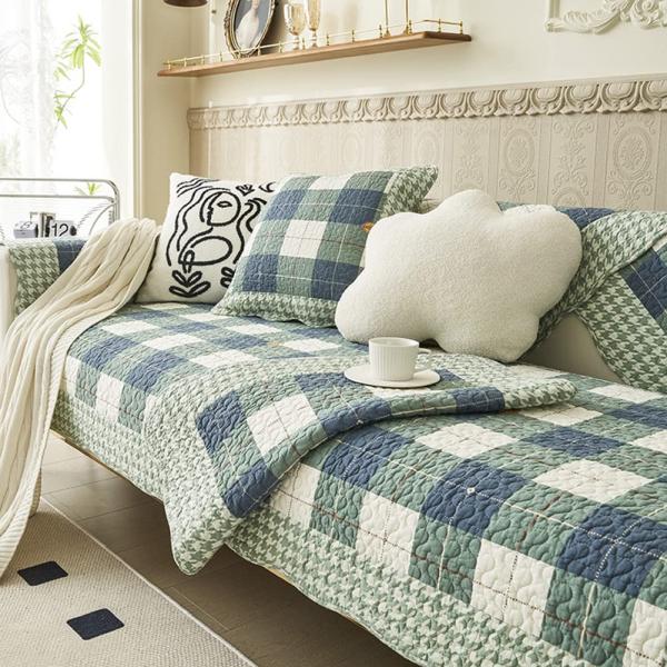 商品名: vctops コットンキルトソファカバー ファームハウス グリーン 格子縞 セクショナルカウチカバー ノンスリップ ソファ スリップカバー 家具プロテクター 犬 ペット 子供用 1ピース/すべてではありません(タイプA、109.2...