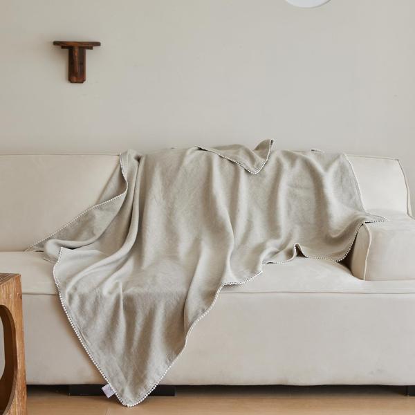 商品名: King Linens リネン100%スローブランケット かぎ針編みレース付き カウチ/ベッド/ソファ/ギフト用 ナチュラルウォッシュド亜麻 無地 ソフト 通気性 快適 ファームハウス ボーホー ホームデコ - リネン 50インチ...