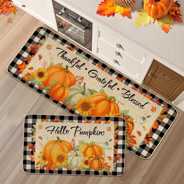 商品名: 2 Pieces Hello Pumpkin Kitchen Mat Autumn Kitchen Rugs Thanksgiving Decorative Door Mats, Home Seasonal Fall Holida...