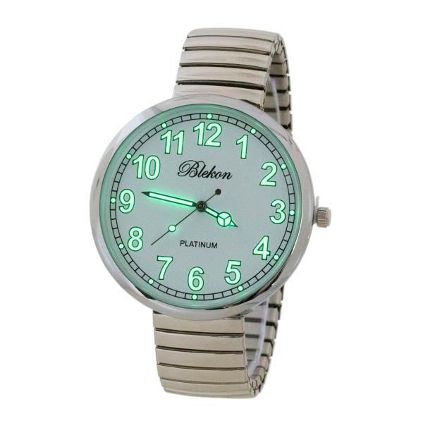商品名: Blekon Collections 超大型フェイスストレッチバンド 夜光針と数字文字盤 日本製ムーブメント PC21J ファッションウォッチ, シルバー, 大きな顔、夜光。 Blekon Collections New Supe...