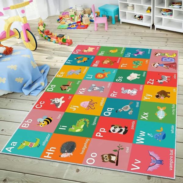 商品名: ABC アルファベット教育ラグ、キッズファンゲームカーペット子供部屋、プレイルーム、教室、ノンスリップ洗えるクロールフロアマット(動物 47x71インチ) ABC Alphabet Education Rug, Kids Fun ...
