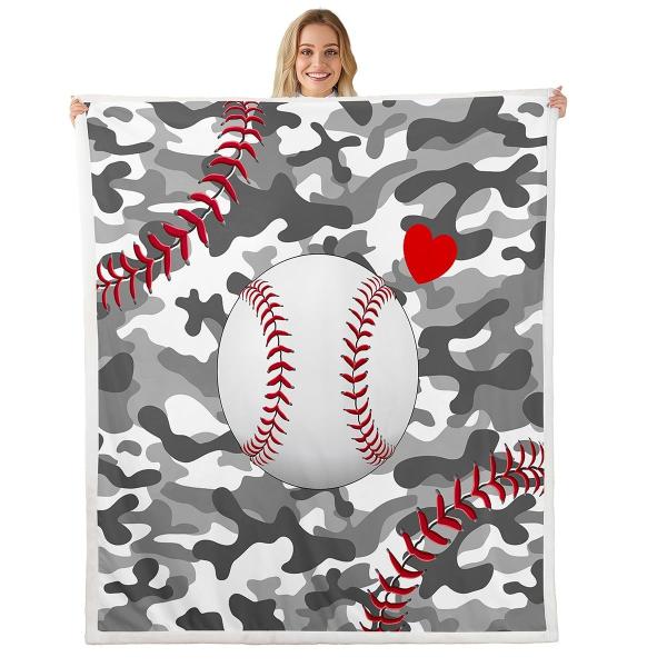 商品名: Erosebridal ベースボールレース装飾レッドブランケット、ブラックグレー迷彩スローソファ、カウチスポーツテーマフリースシェルパブランケット、男の子向け、競争ゲーム好きハートデコ40インチx50インチ Erosebridal...