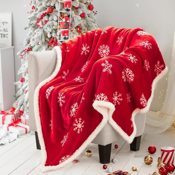商品名: Touchat レッド シェルパ クリスマス スローブランケット ふわふわ ソフト 快適 ブランケット フリース フランネル プラッシュ マイクロファイバーブランケット カウチ ベッド ソファ用 (50インチ x 60インチ レッ...