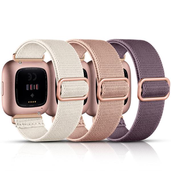 商品名:  Maledan 3 Pack Elastic Nyon Band Compatible with Fitbit Versa/Versa 2 Watch Band for Women Men, Adjustable Stretch...