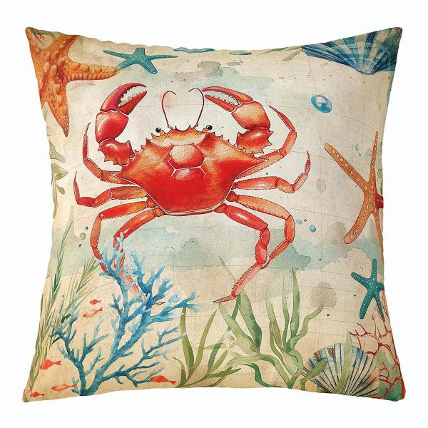 商品名:  Erosebridal Marine Life Throw Pillow Cover 22x22 Inch, Red Crab Reptile Pillow Cover for Sofa Patio Bed, Ocean Bea...