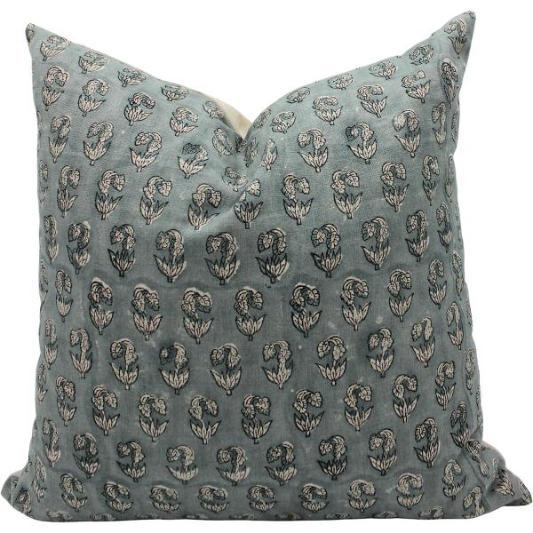 商品名: Fabritual Pure Linen スローピローカバー 手織りプリント ハンドメイドクッションカバー ジッパー付き ソファとカウチ用 花柄プリント ボヘミアンデザイン セージグリーン 24X24インチ -SSP Fabrit...