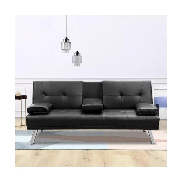 商品名:  Anwick Modern Futon Sofa Bed Leather Multifunctional Double Folding Sofa Bed with Removable Armrests 2 Cup Holders...