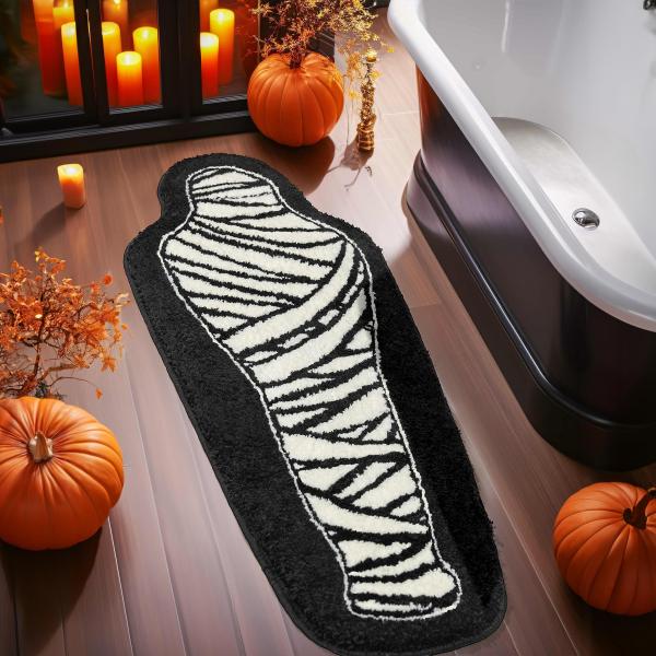 商品名: ハロウィン バスルームラグ 黒と白 ホラーデコレーション ノンスリップ 棺 バスマット バスルーム ベッドルーム キュート ランナー ゴシック ホームデコ 怖い 面白い マミーカーペット 45.7x119.4 cm Hallowe...