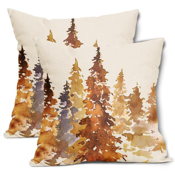 商品名: バーントオレンジ 秋の木 枕カバー 20x20インチ 2枚セット 自然をテーマにした秋の装飾クッションカバー 水彩 素朴な森 枕カバー ホームデコレーション リビングルーム カウチ パティオ ソファ ポーチ アウトドア aport...