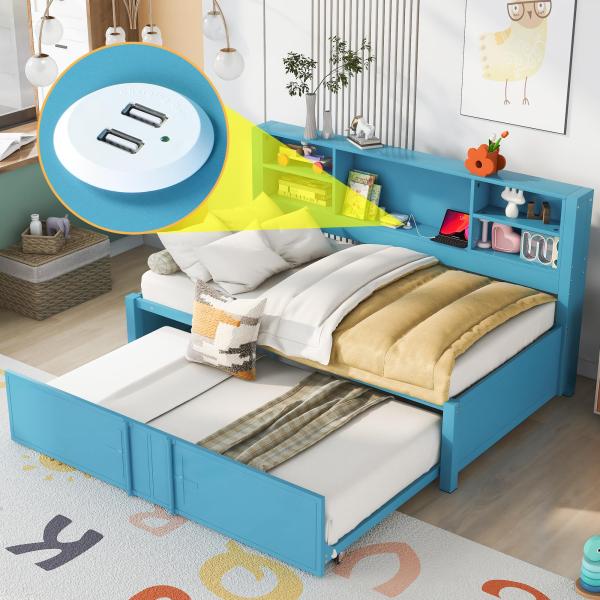 商品名:  Harper &amp; Bright Designs Twin Daybed with Trundle and USB Ports, Metal Twin Size Daybed with Storage Shelves, T...
