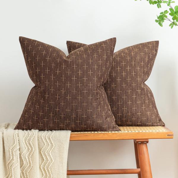 商品名:  MIULEE Pack of 2 Decorative Vintage Burlap Linen Euro Sham Brown Throw Pillow Covers for Sofa Couch Bed 24x24 Mode...