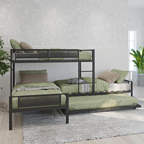 商品名:  KIVENJAJA L-Shape Triple Bunk Bed with Trundle, Metal Quad Bunk Beds Twin Over Twin for 4 Kids, Heavy Duty 4 Small...
