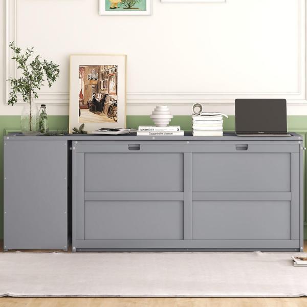 商品名:  Queen Size Murphy Bed With Rotatable Desk, Floor Bed Frame With Cabinet &amp; Workstation, Hidden Cube Bed (Gray)ブ...