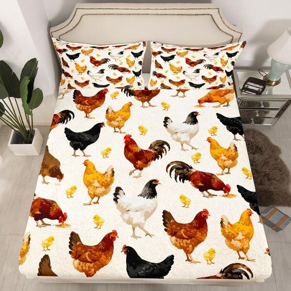 商品名:  Cute Chicken Fitted Sheet Twin Size Colorful Rooster Bed Sheet Set for Kids Boys Girls Children Farm Animal Beddin...