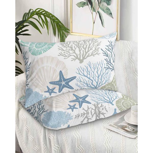 商品名: DecorLovee Coastal 枕カバー 標準サイズ 2枚セット - マイクロファイバー ベッド スロー 枕カバー ブルー ティール コーラル サマー ビーチ ヒトデ 装飾 腰部枕カバー 封筒留め ソファ/旅行用 Decor...