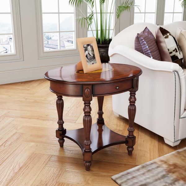 商品名:  PADMA HOUSE Solid Wood Oval End Table with Drawer, 28" Traditional Living Room Sofa Side Table with Open Bottom Sh...