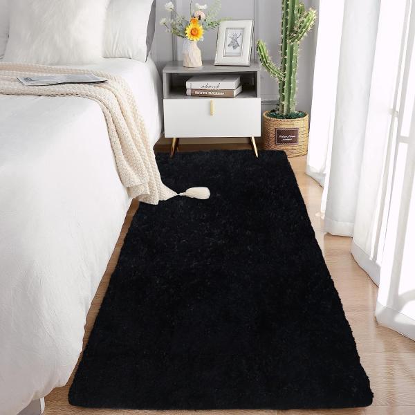 商品名:  YUFANUHO 2x6 Black Runner Rugs Ultra Soft Fluffy Hallway Rug, 2 by 6 Non-Slip Bedside Runner Rugs for Livingroom, ...