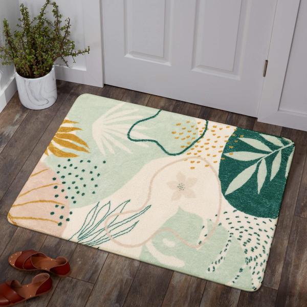 商品名:  Green Washable Area Rug Botanical Print Small Rug Modern Abstract Non-Slip Minimalist Art Area Rug Accent Distress...