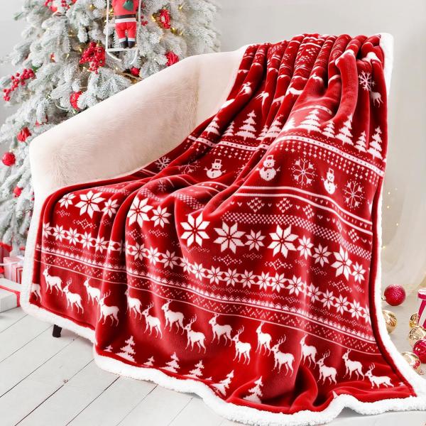 商品名:  Touchat Red Sherpa Christmas Twin Blanket, Fuzzy Fluffy Soft Cozy Blankets, Fleece Flannel Plush Microfiber Throw ...