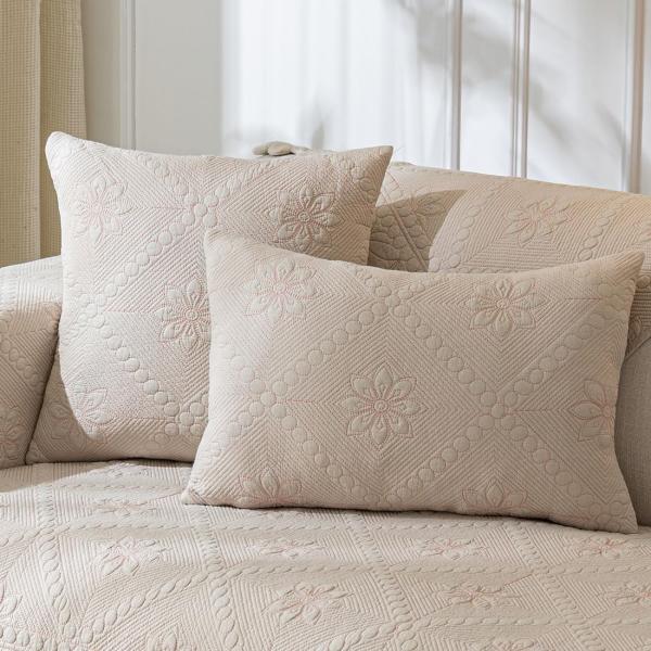 商品名: vctops ファームハウス コットン100%キルトスロークッションカバー カウチ/ベッド/ソファ用 花柄刺繍クッションカバー 枕カバー(カーキ、12インチx20インチ) 2枚パック vctops 2 Pack Farmhouse...