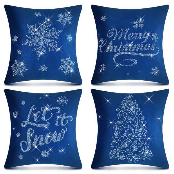 商品名: Peryiter クリスマスクッションカバー 4点 18 x 18インチ 装飾ベルベット 雪の結晶 クリスマス スロー枕カバー ラインストーン付き 冬 ホリデー カウチ ソファ クッション アウトドア装飾 ネイビーブルー Pery...