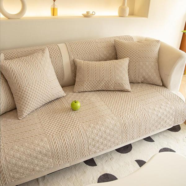 商品名: vctops ファームハウス 幾何学模様 刺繍 カウチ ソファカバー コットン キルト セクショナル カウチ カバー 滑り止め ソファ スリップカバー 家具プロテクター 子供 犬 猫 (カーキ、36インチx47インチ) vctop...