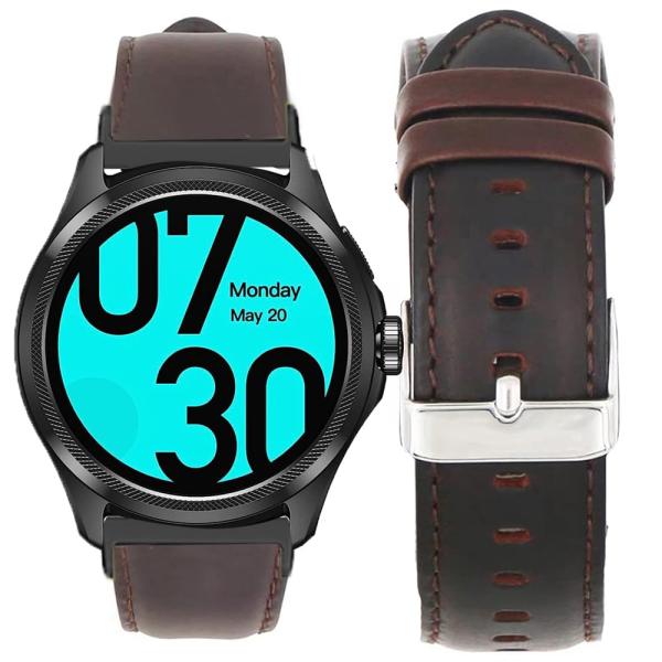 商品名: Lamshaw Ticwatch Pro 5 スマートウォッチバンド 24mm レザー 通気性 交換用スマートウォッチストラップ リストバンド Ticwatch Pro 5 Androidスマートウォッチ対応 (クレイジーホースコ...