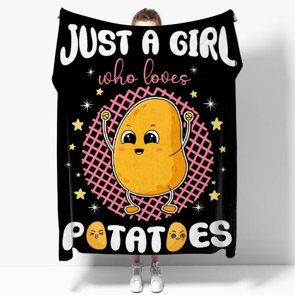 商品名: Just A Girl Who Loves Potatoes ブランケット ギフト 女の子 レディース ブランケット スーパーソフト 快適 暖かい スロー カウチ ベッド ソファ オフィスの装飾 オールシーズン 60 x 50イン...