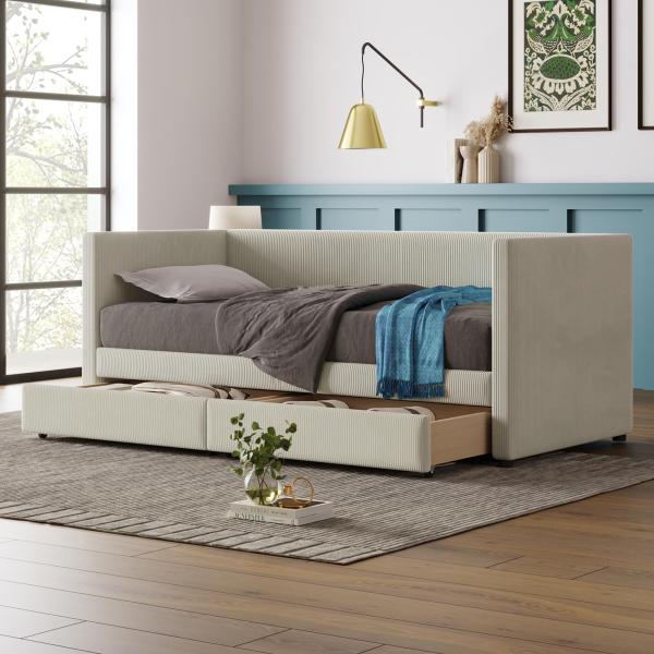 商品名:  Harper &amp; Bright Designs Twin Size Corduroy Daybed with 2 Storage Drawers, Modern Twin Upholstered Daybed Frame...