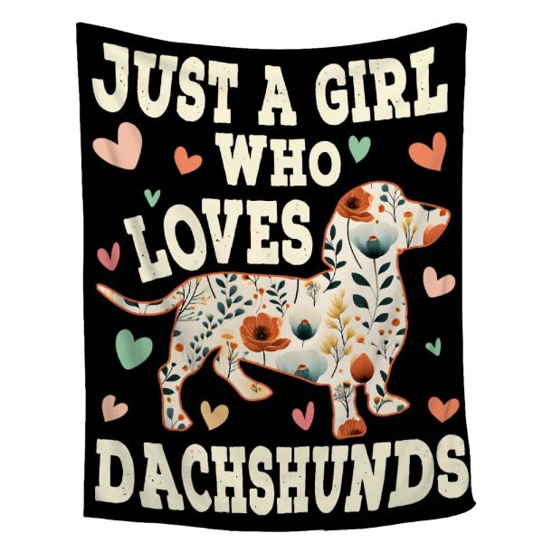 商品名: Just A Girl Who Loves ダックスフンドブランケット | 動物愛好家への面白いギフト | ダックスフント愛好家 ホームデコ 女の子向け | 40 x 50インチ ダックスフント愛好家 ギフトブランケット ハロウィ...