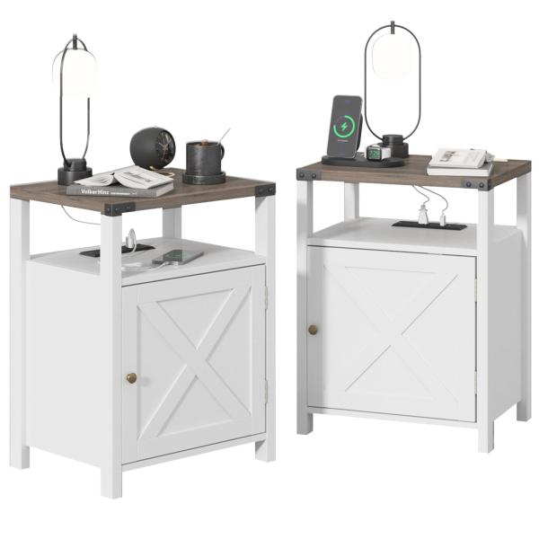 商品名:  Fameill Nightstands Set of 2, Night Stand with Charging Station, Bed Side Table with Storage Cabinet, Farmhouse En...