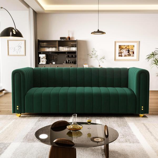 商品名:  ReyTinn 81.3'' Green Velvet Modern Mid Century Deep Seat Sofa, Oversized 3-Seater Loveseat Comfy Couch for Living ...