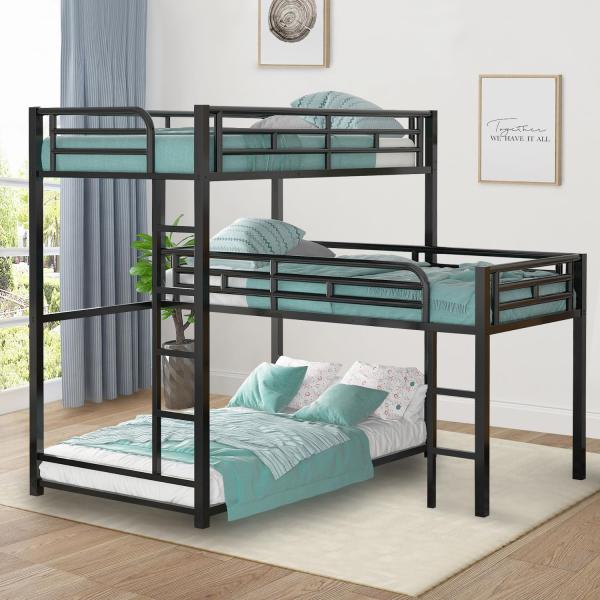 商品名:  INCLAKE Metal Triple Bunk Bed, L-Shaped Bunk Bed for 3, Twin Size Bunk Bed Frame with Full-Length Guardrails &amp;...