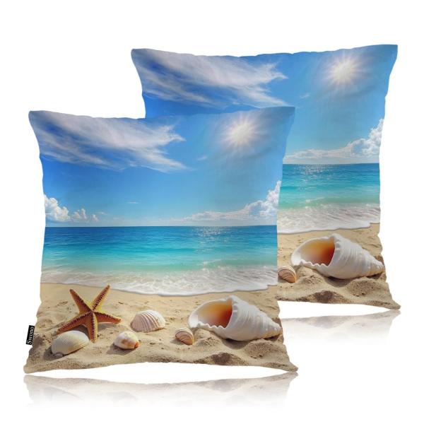商品名: Swono オーシャンビーチスロークッションカバー カウチ用 パラダイス ビーチ 砂浜 貝殻 ヒトデ 装飾枕カバー 男女兼用 居心地の良い枕カバー 18インチ x 18インチ ホームソファベッド用 Swono Ocean Beac...