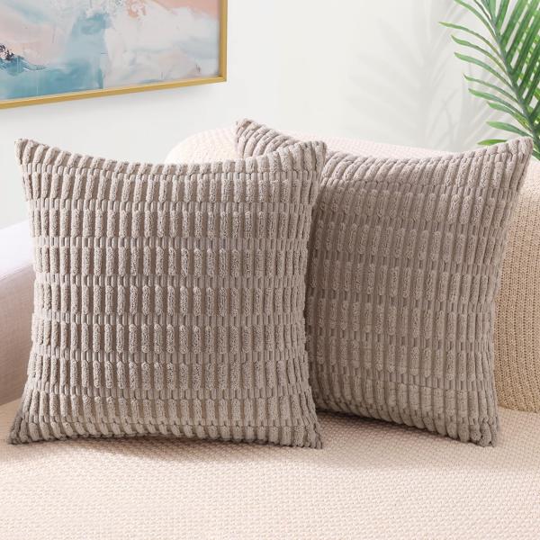 商品名: decorUhome カーキ ニュートラル 装飾 スローピローカバー 66x26インチ 2枚セット ボーホー ソフト コーデュロイ ストライプ スクエア 枕カバー モダン ツイル 枕カバー ソファー リビングルーム decorUh...