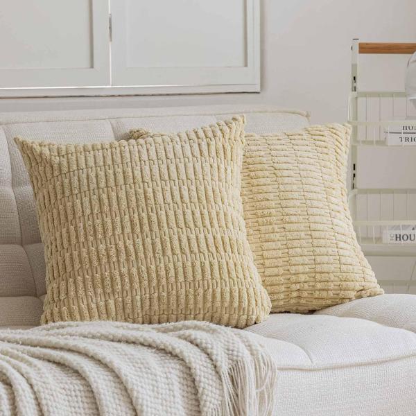 商品名: JUSPURBET ベージュ ソフト コーデュロイ スローピローカバー 16x16インチ 2枚セット 隠しファスナー付き ソファ カウチベッド用 装飾ボーホー 無地 スクエアストライプ クッションカバー JUSPURBET Bei...