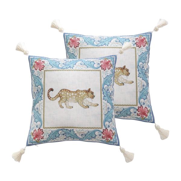 商品名: patdrea デザイナークッションカバー ソファ用 18インチx18インチ ヴィンテージフレンチリネン チーターパターンとホワイトペンダント ファームハウス 装飾枕カバー ベッド リビングルーム アウトドア 2枚セット patd...