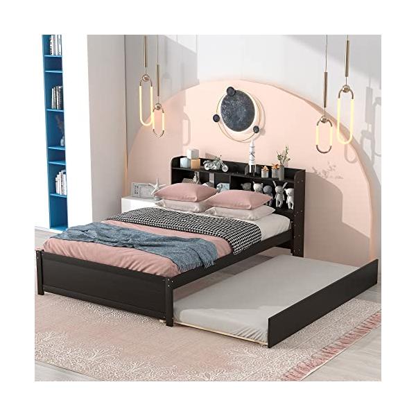 商品名:  Harper &amp; Bright Designs Full Size Bed Frame with Bookcase Headboard, Wooden Full Size Platform Bed with Trundl...