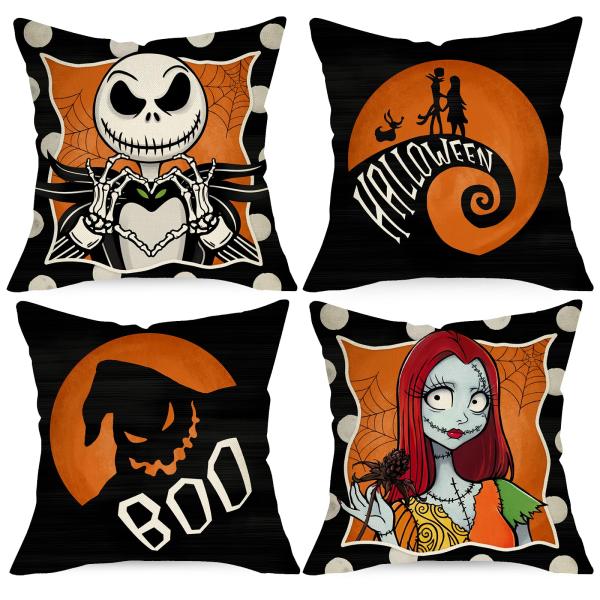 商品名: Ussap ハロウィン 装飾用クッションカバー 20 x 20インチ 4枚セット ジャック・スケリントン サリー ゴーストブー ブラッククッションケース装飾 水玉模様 面白い ホリデー ホームデコレーション ソファ カウチ用 Us...