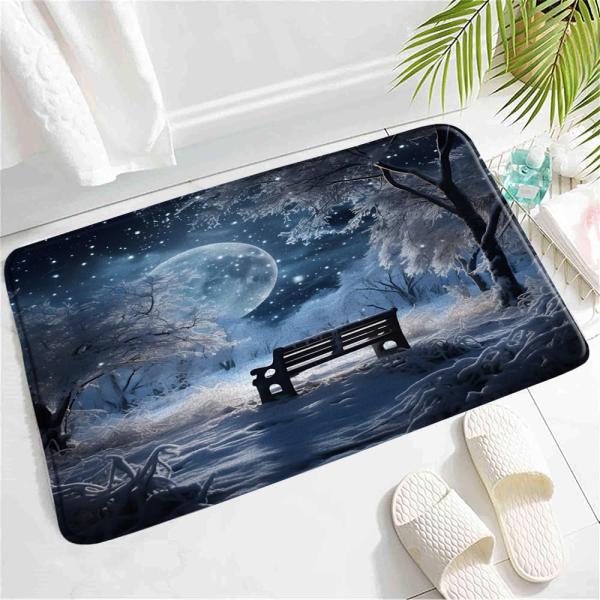 商品名:  Winter Moon Bath Mat,Christmas Eve Cold Night Park Bench Stars Xmas Trees Fantasy Snow Landscape Happy New Year Ru...