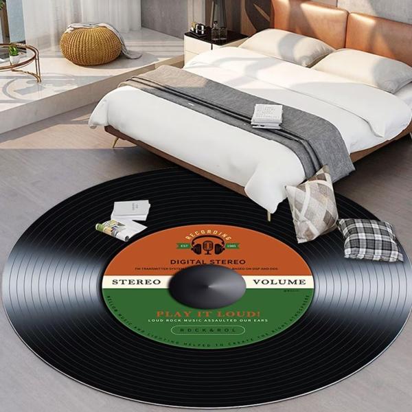 商品名:  Music CD Rug Black Fashion Vinyl Record Pattern Floor Mat Round Area Rug for Bedroom Living Room Study Playing 3ft...