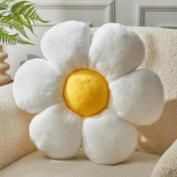 商品名:  Vdoioe White Flower Pillow, 23.62In Floor Pillow Cushion, Cute Flower Shaped Throw Pillow, Home Decorative Pillow ...