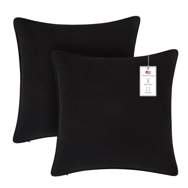 商品名: A1HC 高級高級ソフトベルベットスローピローカバー2枚セット ソファ、ベッド、鮮やかな色と隠れたYKKジッパー用 装飾的なソファ枕であなたの生活空間を強化 24インチx24インチ ブラック A1HC Set of 2 Luxur...