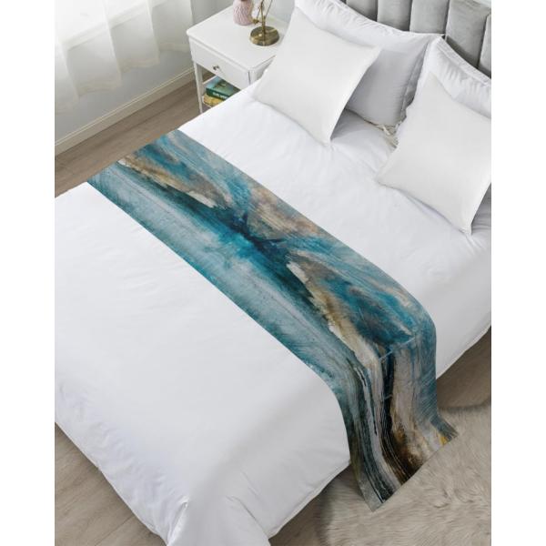 商品名: 抽象的なまだらターコイズグリーングレーアートベッドランナー、寝室ホテル用、装飾寝具スカーフレトロペインティングベッドエンドブランケット寝具ランナースカーフ、フルサイズベッド用、83x20インチ Abstract Mottled T...