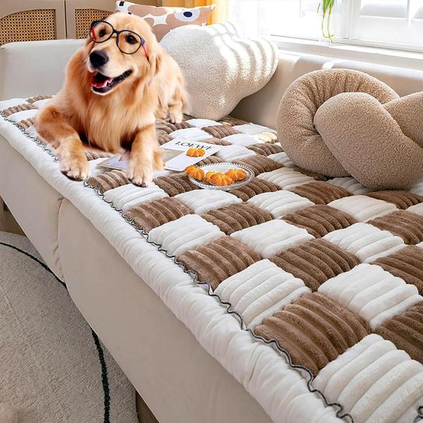 商品名:  KNVSS Funny Couch Cover Quilted Sofa Cover Garden Cotton Protective Couch Cover Plaid Cream-Coloured Large Plaid S...